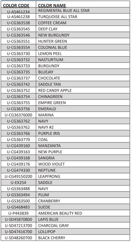 What are the color codes for paint and upholstery?