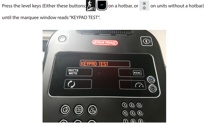 How do I perform a keypad test on the OpenHub LCD console?