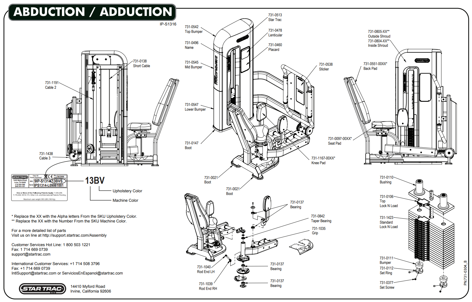 What are the assembly parts for the Abduction/Adduction machine?