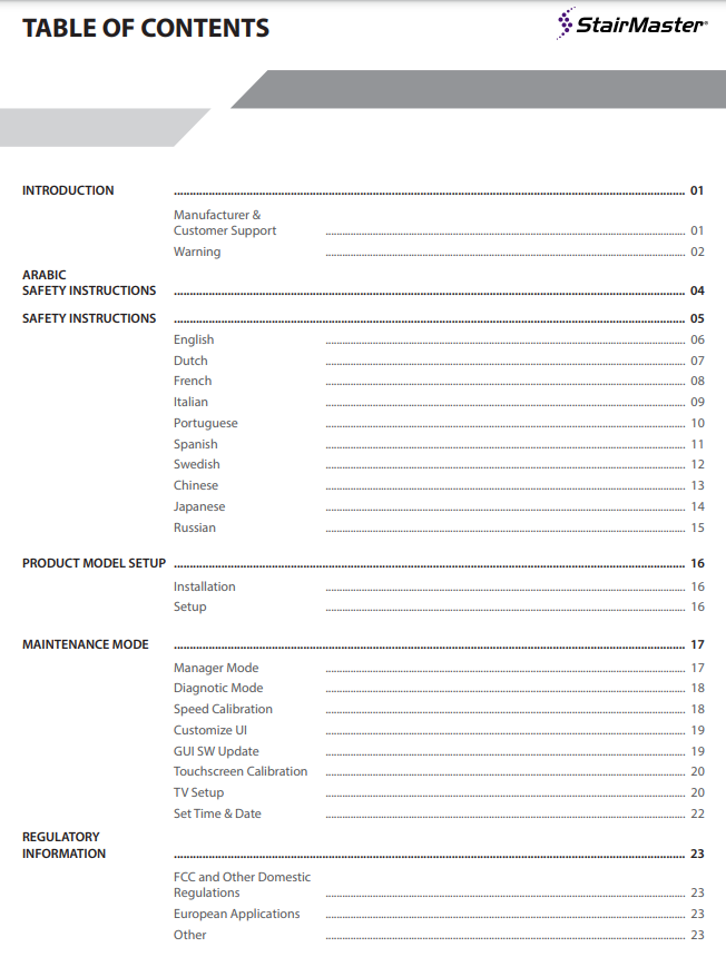 StairMaster 8-Series 15" Embedded Display Owner's Manual