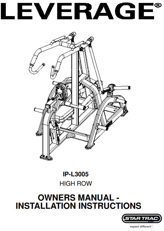 Owner's/Install Manual for Star Trac Leverage High Row