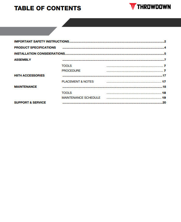 Throwdown HIIT4 Owner's Manual