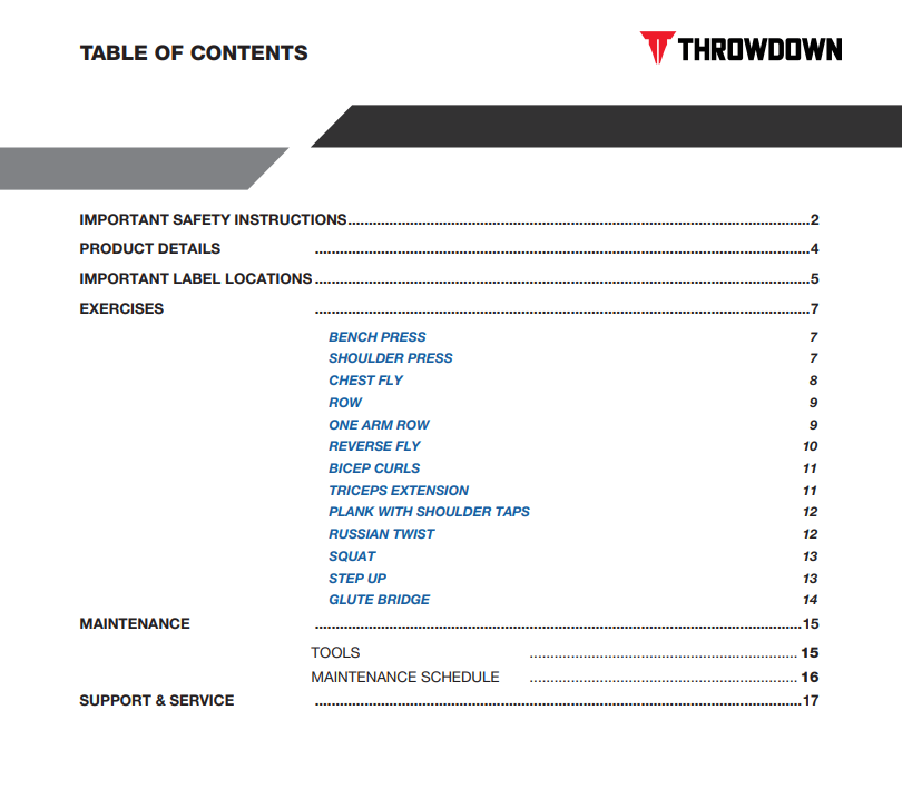 Throwdown FXD Bench Owner's Manual