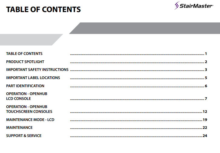 10G Stairmaster Owner's Manual