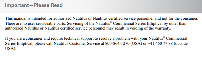 Nautilus Ellipticals E916 Ev916 Service Manual