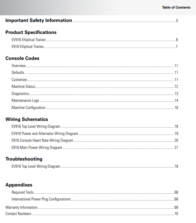 Nautilus Ellipticals E916 Ev916 Service Manual