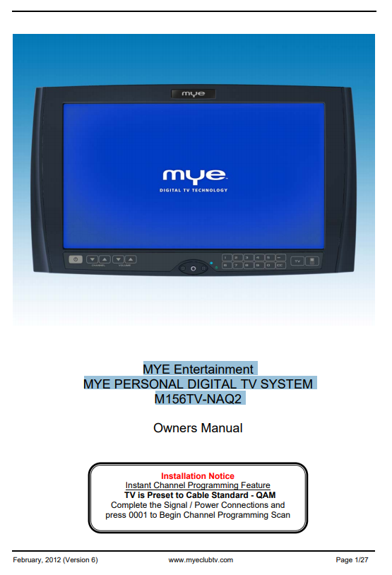 MYE TV Owner's Manual