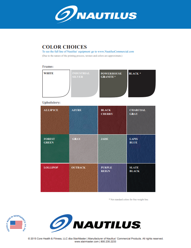Nautilus Commercial STANDARD COLOR CHART