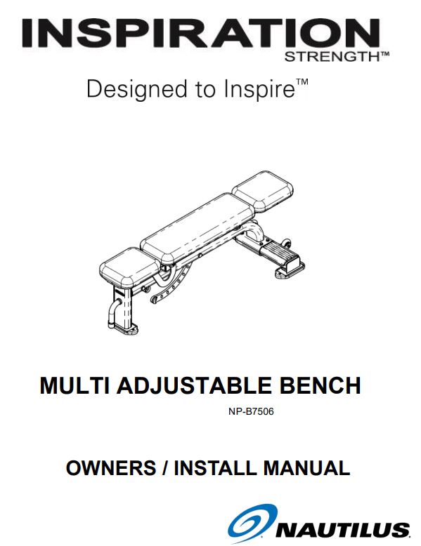 Multi Adjustable Bench Owner's/Install Manual