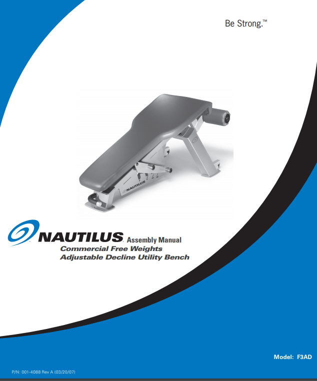 Nautilus Adjustable Decline Utility Bench (F3AD) Assembly Manual
