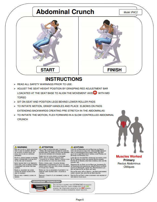 Nautilus Inspiration Abdominal Crunch Owners Manual