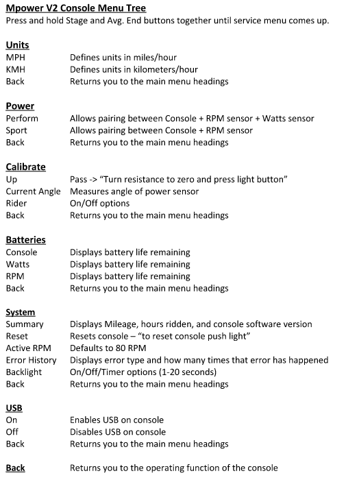 Mpower V2 Console Menu Tree
