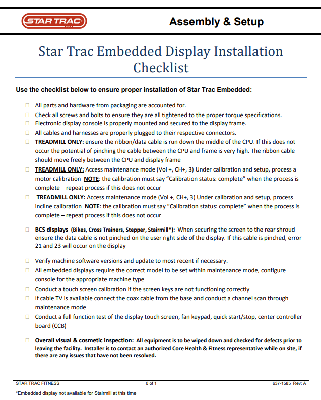 Installation Checklist Embedded