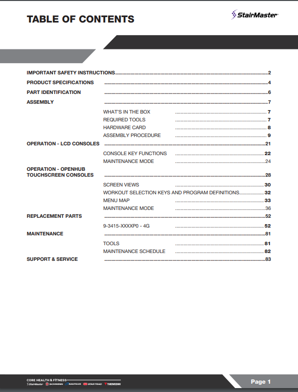 StairMaster 4G Owner's Manual